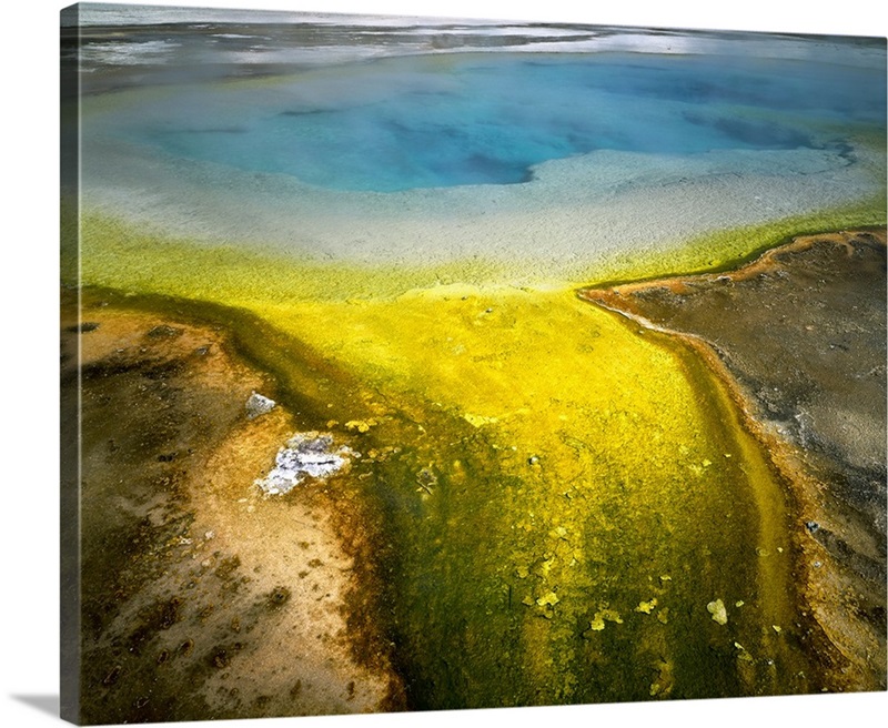 Wyoming, Yellowstone National Park, Rainbow Pool, Steam erupting from ...