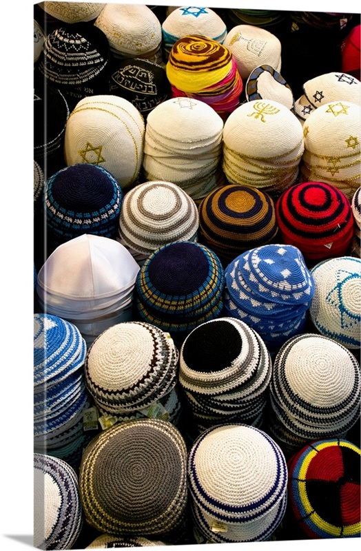 Yarmulkes for sale at a market stall, Jerusalem, Israel | Great Big Canvas