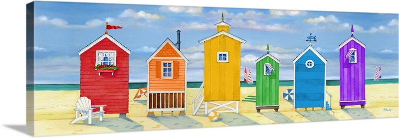Lined Rainbow Beach Huts | Great Big Canvas