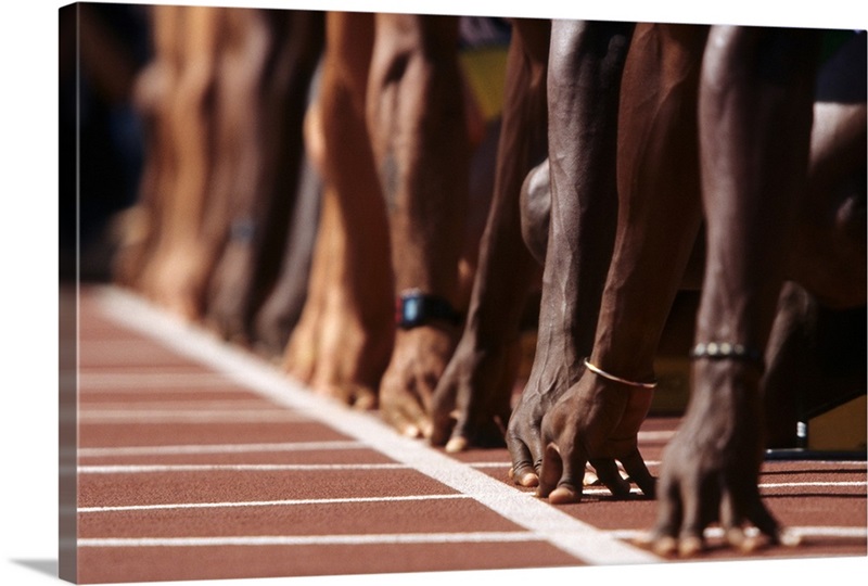 Detail of hands at the start of 100m race | Great Big Canvas
