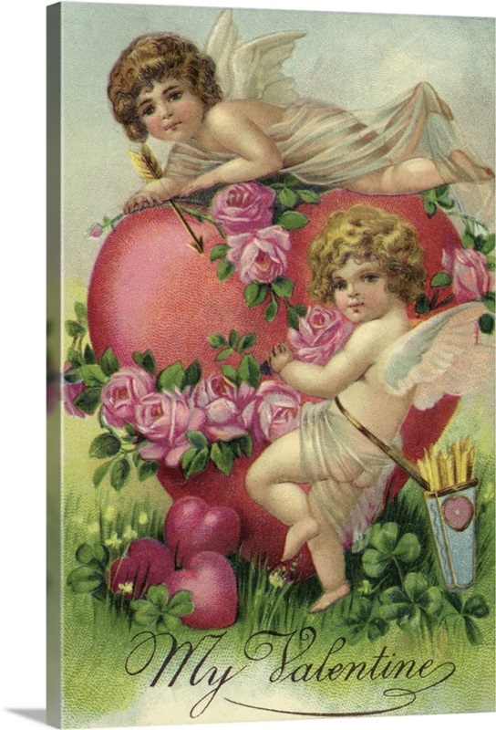 Two cherubs with pink heart | Great Big Canvas