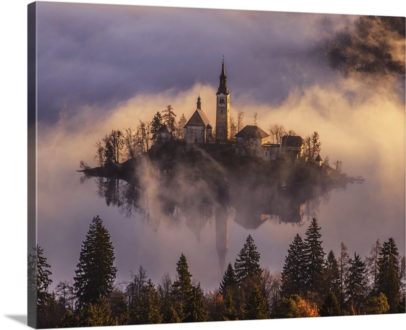 Church on the Island in Mist, Sunrise | Great Big Canvas