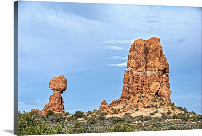 Balanced Rock and a sandstone tower in Arches National Park, Utah ...