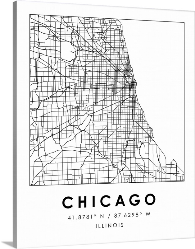 Black and White Minimal City Map Of Chicago | Great Big Canvas