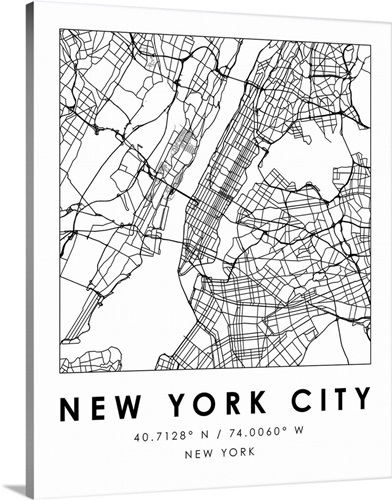 Black and White Minimal City Map Of New York City | Great Big Canvas