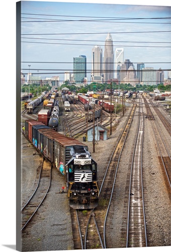 Freight Train With Charlotte Skyline | Great Big Canvas
