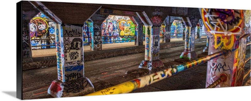 Graffiti covering the columns and railings in the Krog Street Tunnel in ...