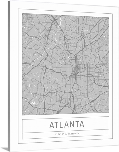 Gray Minimal City Map Of Atlanta | Great Big Canvas