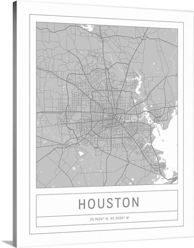 Gray Minimal City Map Of Houston Wall Art, Canvas Prints, Framed Prints ...