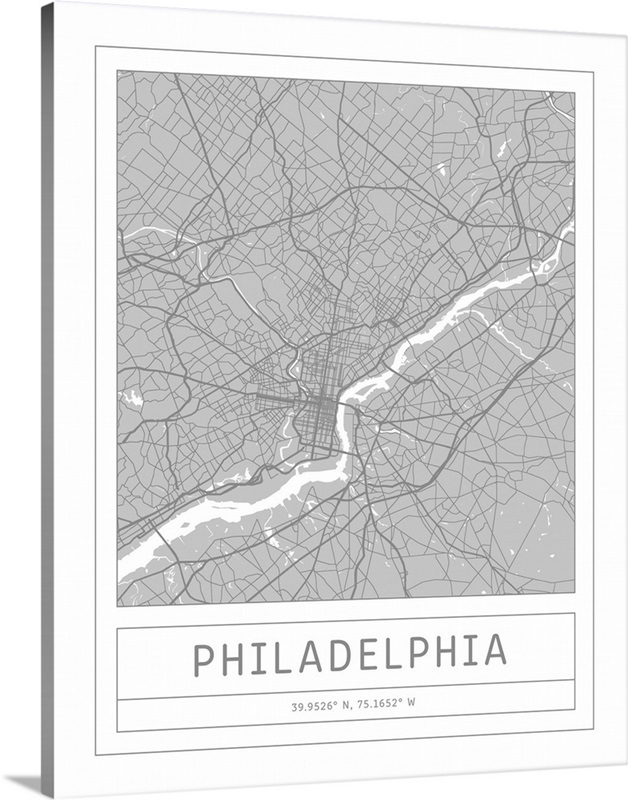Gray Minimal City Map Of Philadelphia | Great Big Canvas