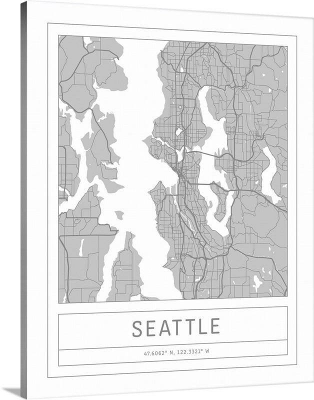 Gray Minimal City Map Of Seattle | Great Big Canvas