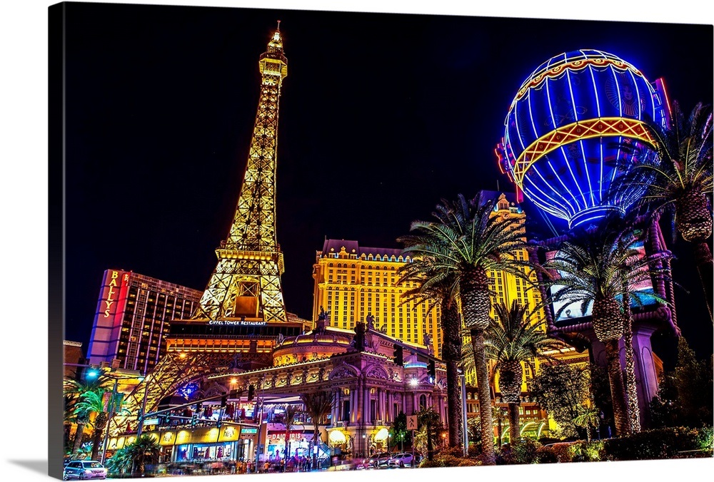 Las Vegas Strip - Eiffel Tower and Hot Air Balloon Wall Art, Canvas Prints, Framed Prints, Wall ...