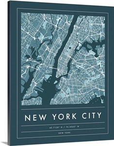 Navy Minimal City Map Of New York City Wall Art, Canvas Prints, Framed ...