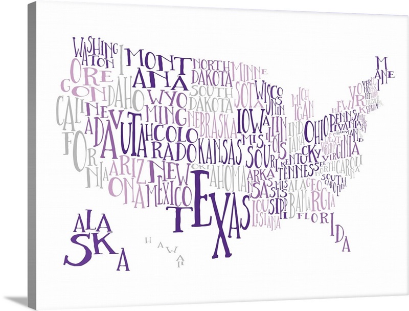 Purples US Typography Map | Great Big Canvas