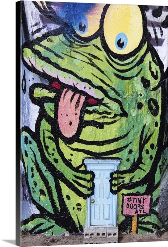 Street art of a frog with a miniature door in Krog Street Tunnel ...
