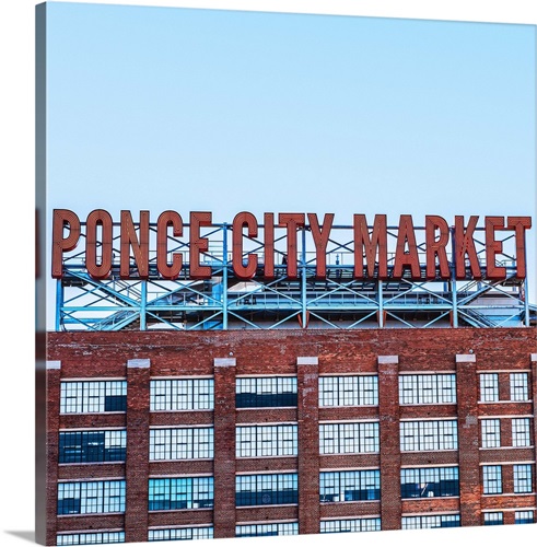Tall neon letters on the roof of Ponce City Market in Atlanta, Georgia ...