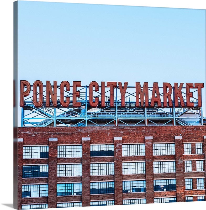 Tall neon letters on the roof of Ponce City Market in Atlanta, Georgia ...