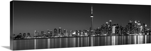 Toronto City Skyline with CN Tower, at Night, Black and White | Great ...