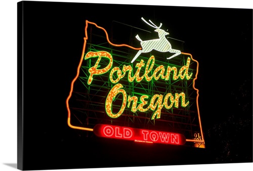 White Stag Sign At Night, Portland, Oregon | Great Big Canvas