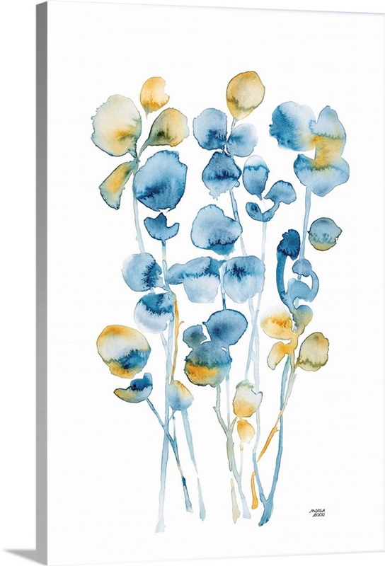 Blue and Gold Watercolor Floral | Great Big Canvas