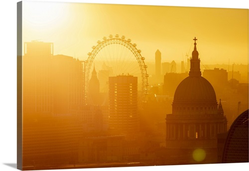 Aerial View Of London Skyline At Sunset, England Wall Art, Canvas ...