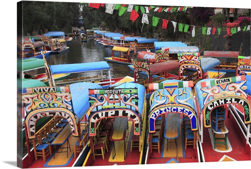 Brightly painted boats, Floating Gardens, Canals, Mexico City, Mexico ...