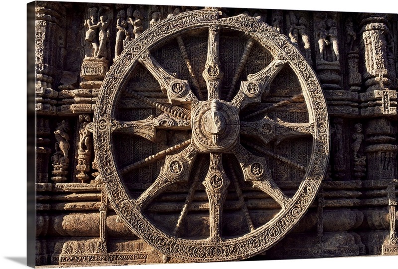 Carved chariot wheel, Sun Temple dedicated to the Hindu sun god Surya ...