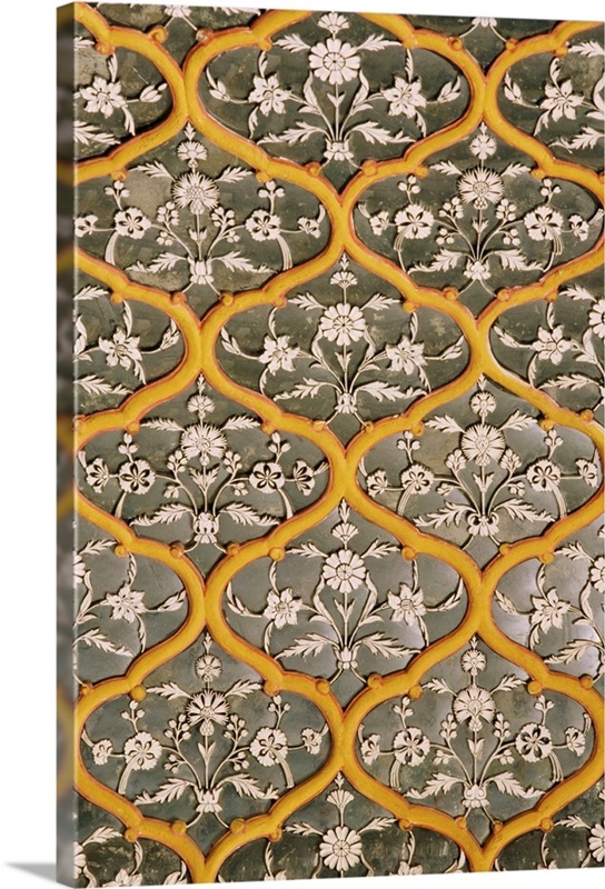 Detail of the fine mirror and plaster work in the Sheesh Mahal, Jaipur ...