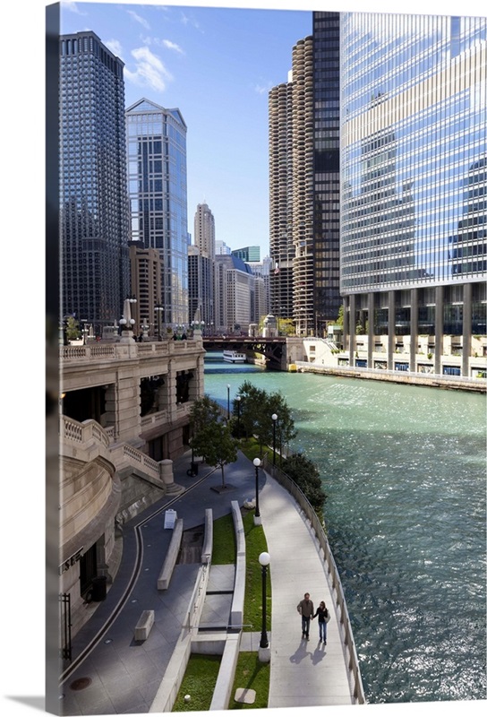 Glass towers along the Chicago River, Chicago, Illinois | Great Big Canvas