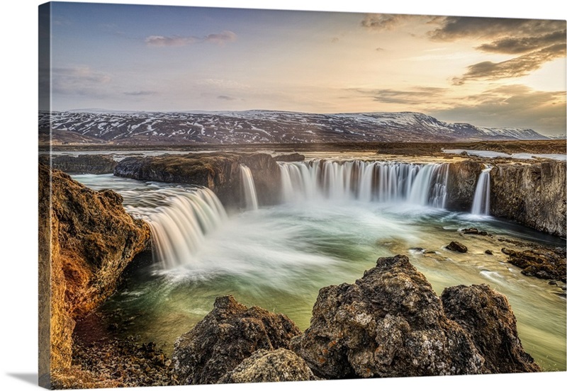 Godafoss Waterfall At Sunrise, Northern Iceland | Great Big Canvas
