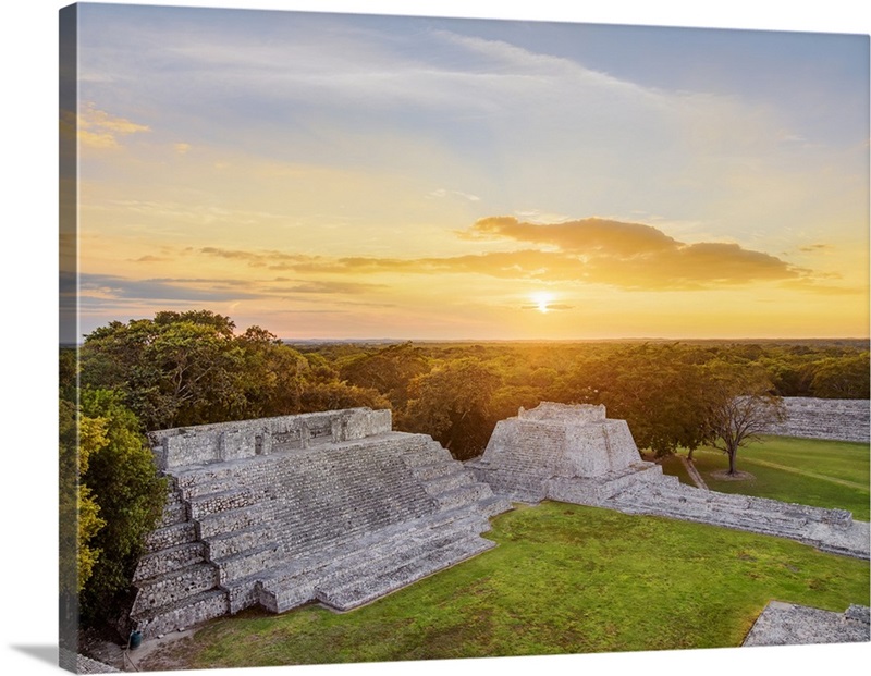 Great Acropolis At Sunset, Elevated View, Edzna Archaeological Site ...