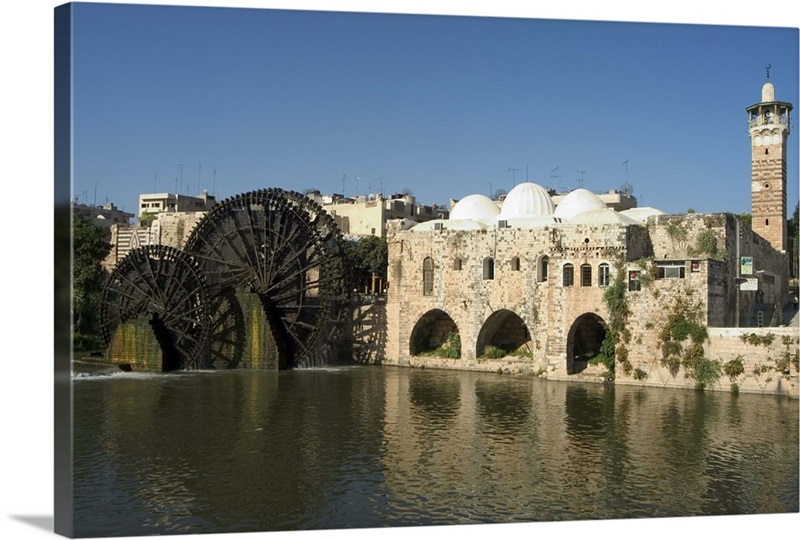 Mosque and water wheels on the Orontes River, Hama, Syria | Great Big ...