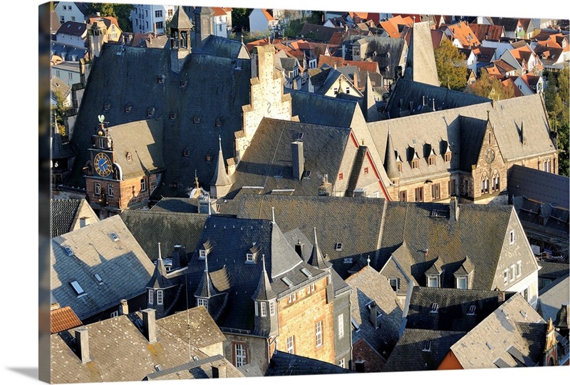 Rooftops of medieval buildings in Marburg, Marburg, Hesse, Germany ...