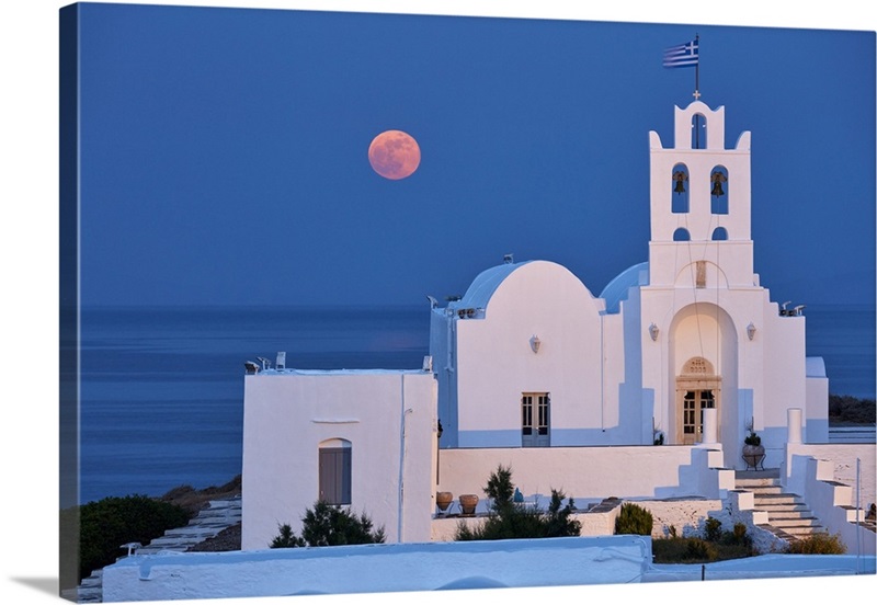 Super Moon Rising Behind Chrisopigi Monastery On Sifnos Island At Dusk ...