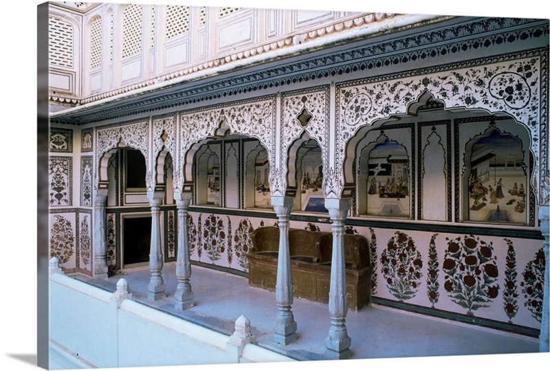 The painted walls of a covered verandah, Kuchaman, India | Great Big Canvas
