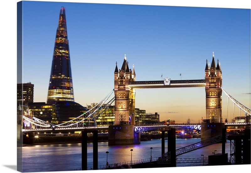 The Shard and Tower Bridge at night, London, England, UK | Great Big Canvas