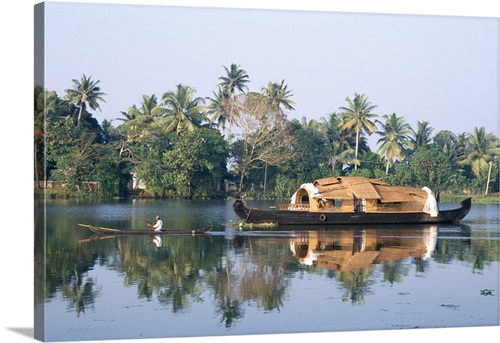 Tourists' rice boat on the backwaters near Kayamkulam, Kerala, India ...