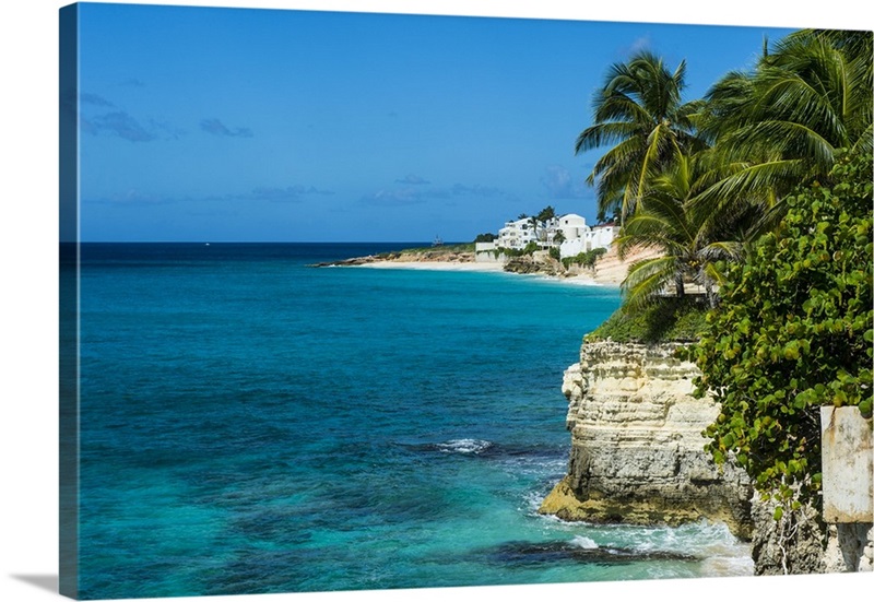 View over the cliffs of Mullet Bay, Sint Maarten, West Indies ...