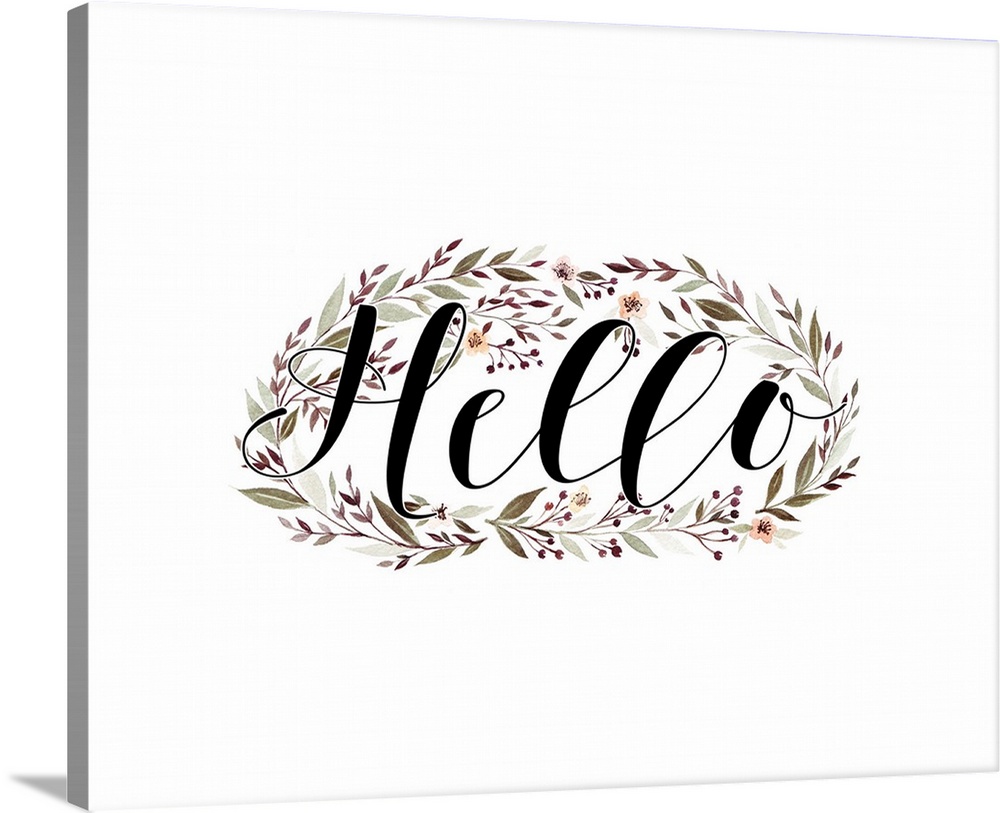 Hello Floral Wreath Wall Art, Canvas Prints, Framed Prints, Wall Peels ...