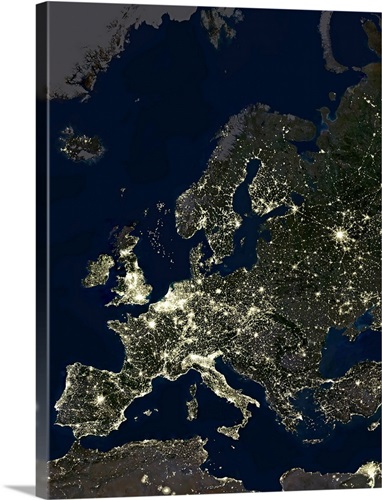 Europe at night, satellite image | Great Big Canvas