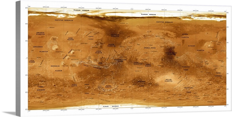 Mars topographical map, satellite image | Great Big Canvas