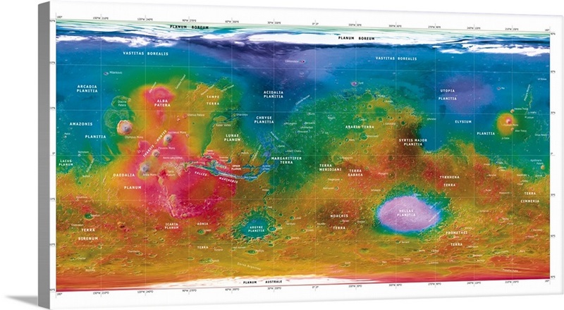 Mars topographical map, satellite image | Great Big Canvas