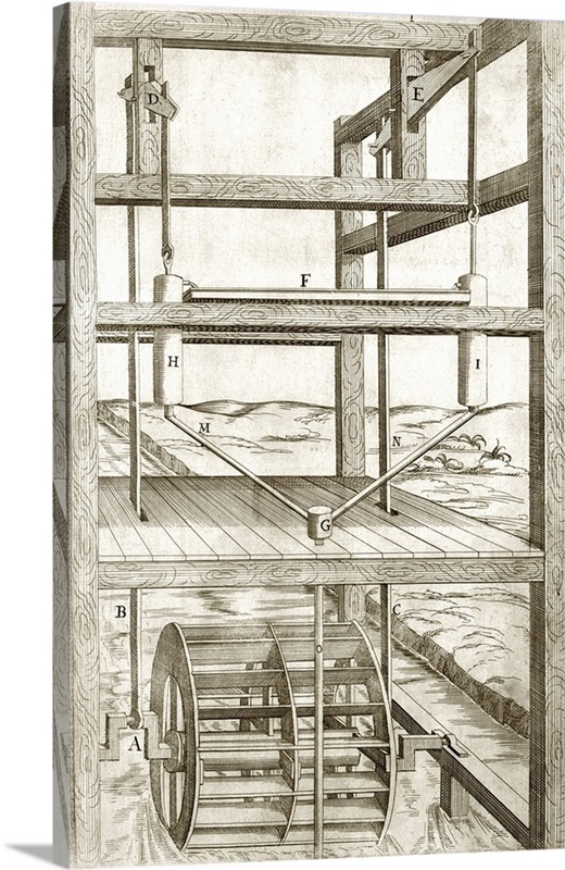 Water mill and pump, 18th century | Great Big Canvas