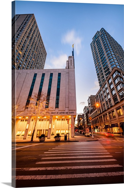Manhattan New York Temple, Crosswalk at Night, New York City, New York ...