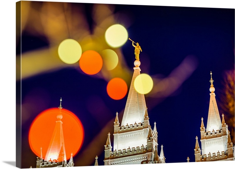Salt Lake Temple, Bokeh Lights at Night, Salt Lake City, Utah Wall Art ...