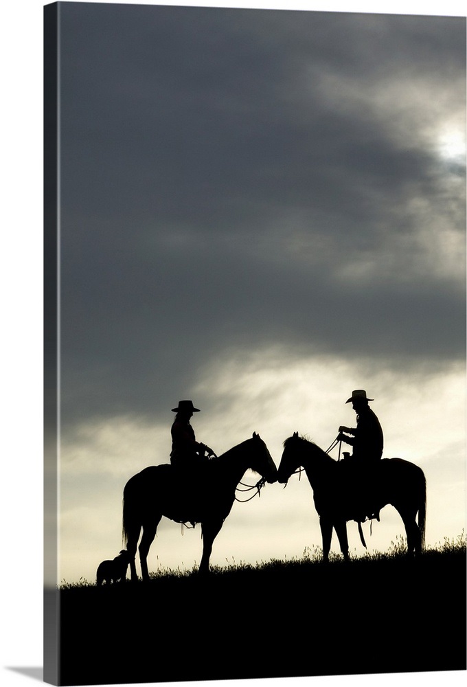 Cowboy and cowgirl silhouette at sunset, Yosemite, California Wall Art ...