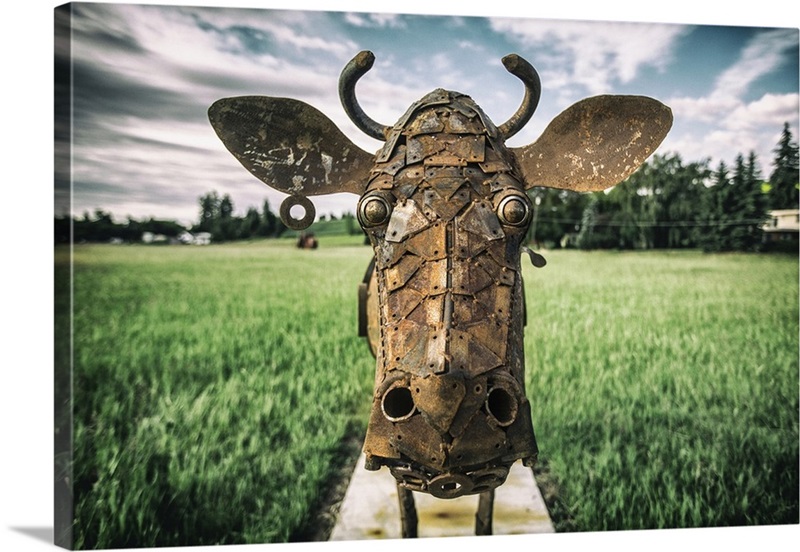 Metal cow sculpture in the Palouse, Washington | Great Big Canvas