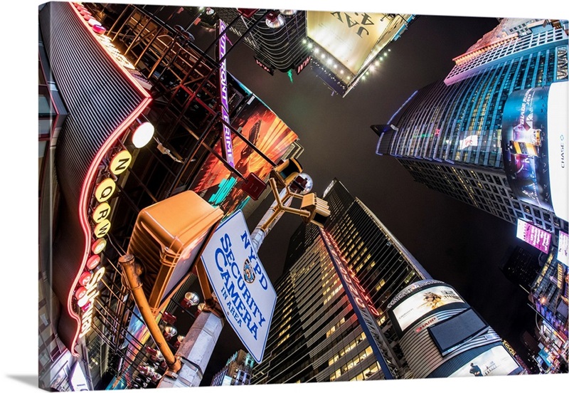 Wide angle view neon lights in Times Square, NYC | Great Big Canvas