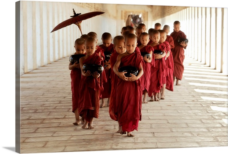 Young monks walking in their monastery, Bagan, Burma | Great Big Canvas