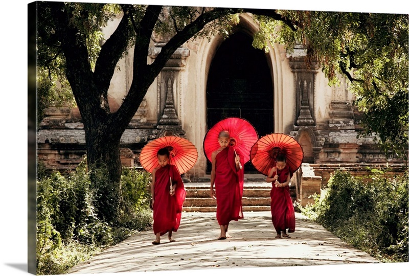 Young monks walking in their monastery, Bagan, Burma | Great Big Canvas